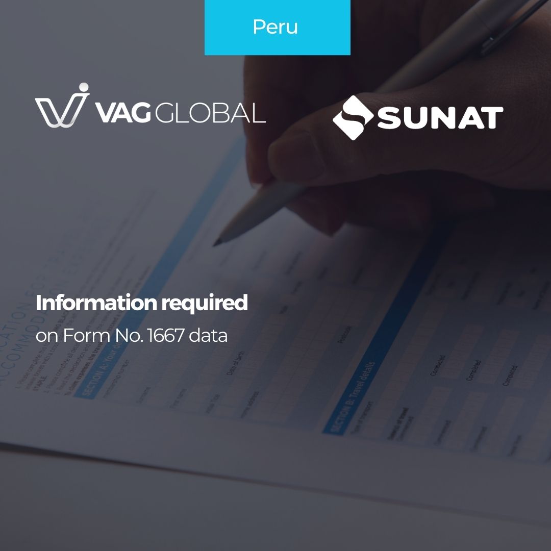Information required on Form No. 1667 data - VAG GLOBAL